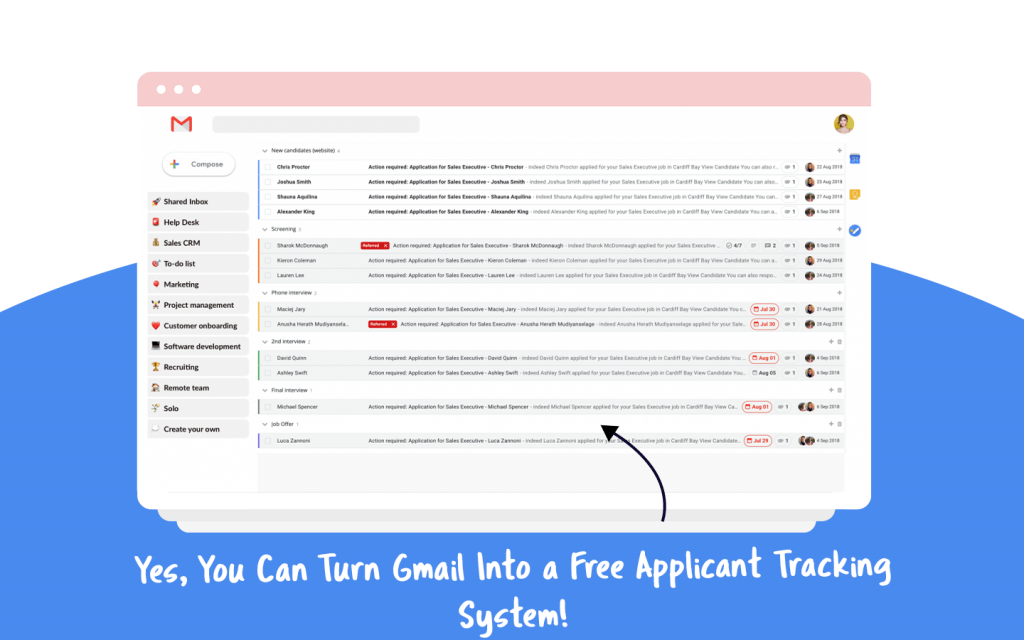 Free Applicant Tracking System on Gmail